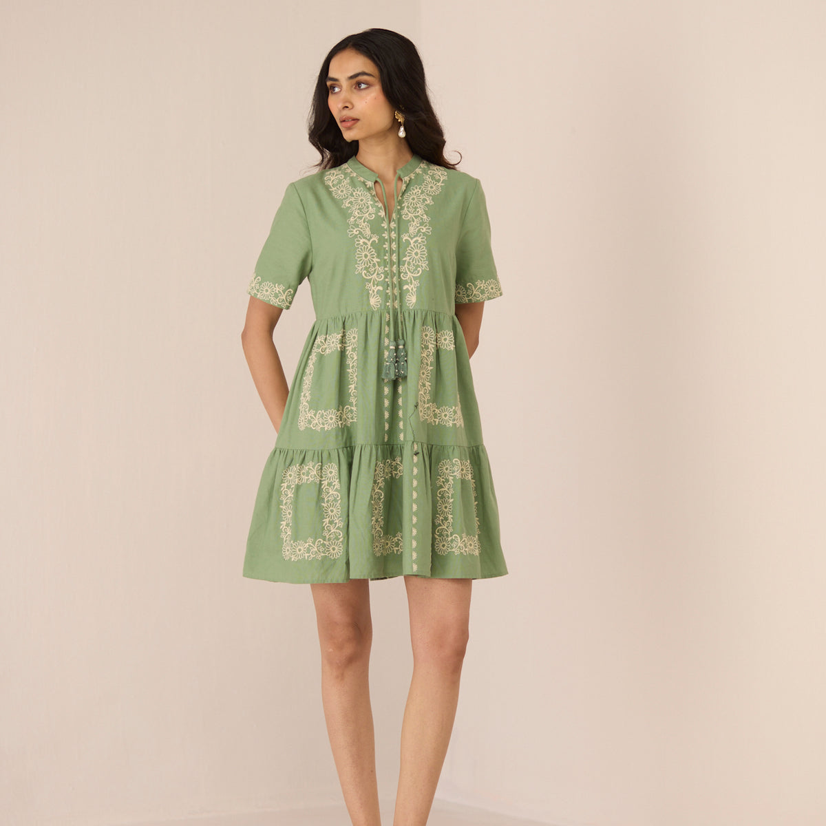 Calling June Grace Embroidered Mini Dress in Cotton Linen | Islaa SS26